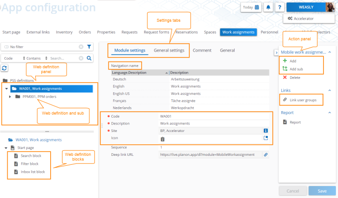 PMFS Live app - Work assignments module configuration
